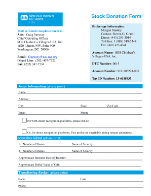 Fillable Online Stock Donation Form - SOS Children's Villages Fax Email ...