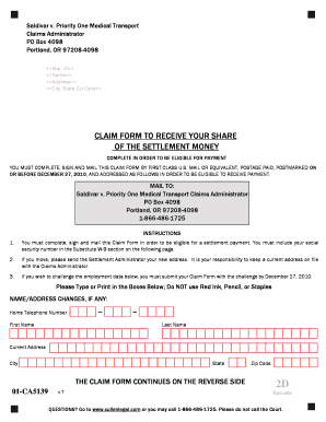 Fillable Online claim form to receive your share of the settlement ...