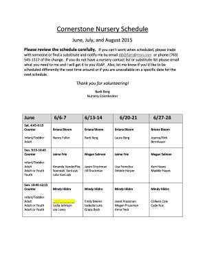 Fillable Online Cornerstone Nursery Schedule Fax Email Print - pdfFiller