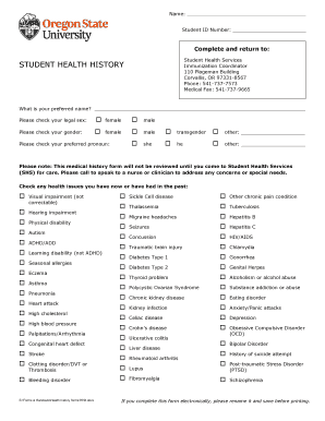 Fillable Online studenthealth oregonstate Student Health History Form ...