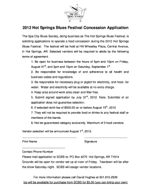 Fillable Online 2012 Hot Springs Blues Festival Concession Application ...