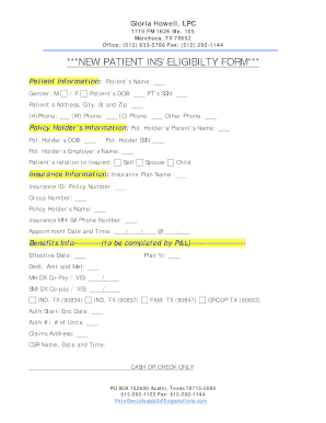 Fillable Online ***NEW PATIENT INS/ELIGIBILTY FORM*** Fax Email Print ...