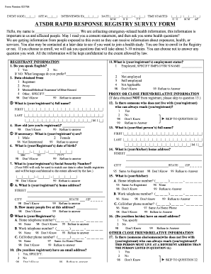 Fillable Online ATSDR RAPID RESPONSE REGISTRY SURVEY FORM Fax Email ...