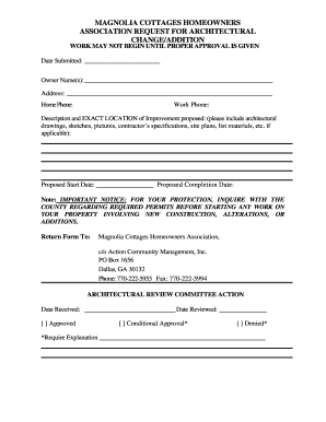 Fillable Online magnolia cottages homeowners association request for ...