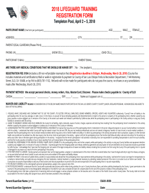 Fillable Online junior lifeguard registration form - San Luis Obispo ...