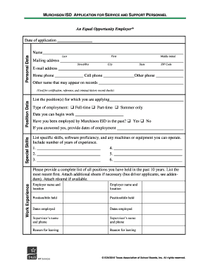 Fillable Online Sample Application for Service and Support Personnel ...