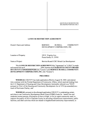 Fillable Online LAND USE RESTRICTION AGREEMENT Owner's Name and ... Fax ...