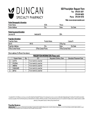 Fillable Online IUD Prescription Request Form - Duncan Prescription ...