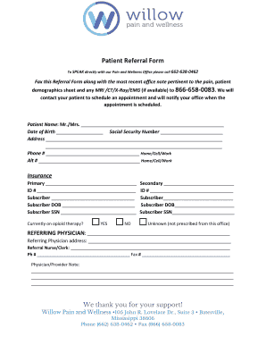 Fillable Online Patient Referral Form - Willow Pain and Wellness Fax ...