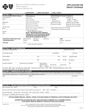 Fillable Online Blue Cross and Blue Shield of Louisiana APPLICATION FOR ...