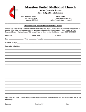 Fillable Online Incident Report - Mauston United Methodist Church Fax ...