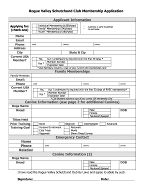 Rogue Valley Schutzhund Club Membership - Fill and Sign Printable ...