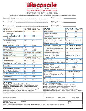 Fillable Online Catering To-Go Order Form - Cafe Reconcile Fax Email ...