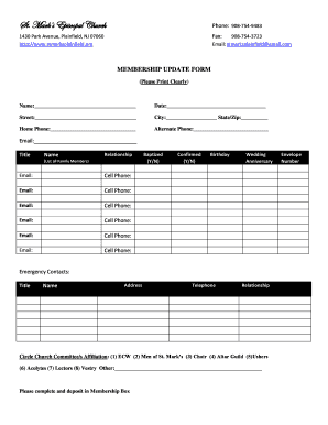 Fillable Online MEMBERSHIP UPDATE FORM - stmarksplainfield.org Fax ...