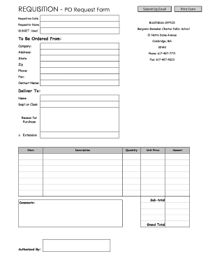 Fillable Online REQUISITION - PO Request Form - Benjamin Banneker ...
