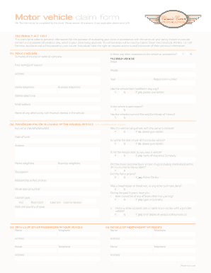 Fillable Online Motor vehicle claim form - Classic Cover Insurance Fax ...