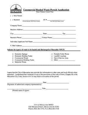 Fillable Online Commercial Septic Tank Cleaner Permit Application Fax ...