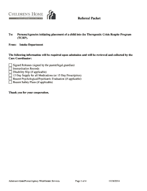 Fillable Online Referral Packet - NNYChildrensHome Fax Email Print ...