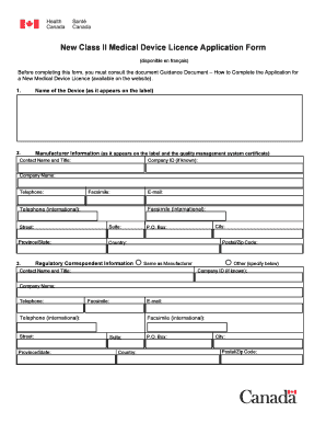 Fillable Online New Class II Medical Device Licence Application Form ...