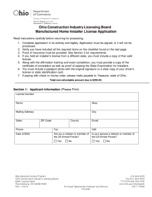 Fillable Online Ohio Construction Industry Licensing Board Manufactured ...