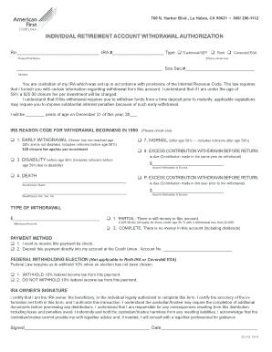 Fillable Online individual retirement account withdrawal authorization ...