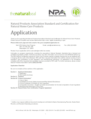 Fillable Online Natural Products Association Standard and Certification ...