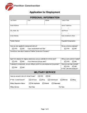 Fillable Online Application for Employment PERSONAL INFORMATION ...