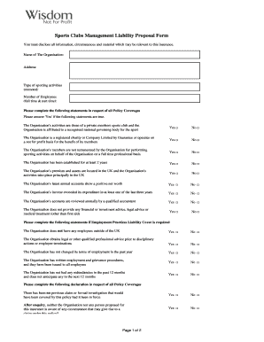 Fillable Online Sports Clubs Management Liability Proposal Form Fax ...