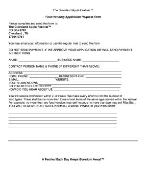 Fillable Online Food Vending Application Request Form Fax Email Print ...