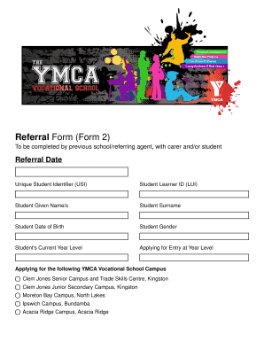 Fillable Online Referral Form (Form 2) - YMCA Vocational School Fax ...