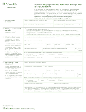 Fillable Online Manulife Segregated Fund Education Savings Plan (ESP ...