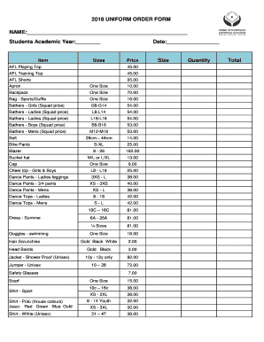 Fillable Online 2018 UNIFORM ORDER FORM Fax Email Print - pdfFiller