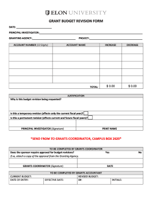 Fillable Online GRANT BUDGET REVISION FORM Fax Email Print - pdfFiller