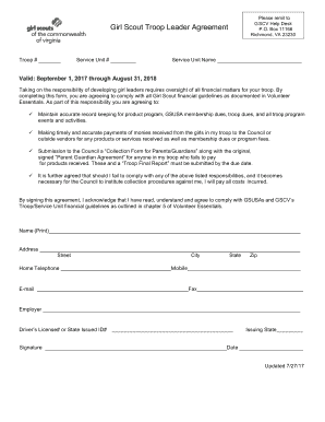 Fillable Online Troop Leader Agreement Fax Email Print - pdfFiller