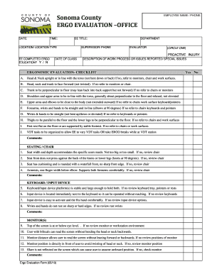 Fillable Online OFFICE ERGONOMIC EVALUATION FORM Fax Email Print ...