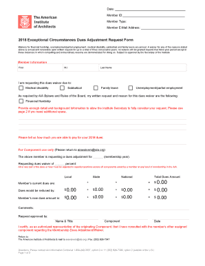 Fillable Online 2016 Dues Adjustment Form - Exceptional Circumstances ...