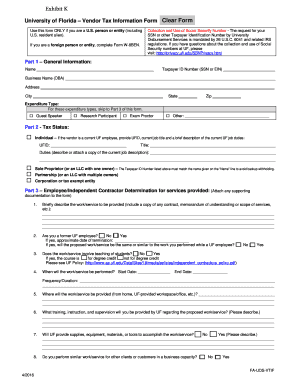 Fillable Online University of Florida Vendor Tax Information Form Clear ...