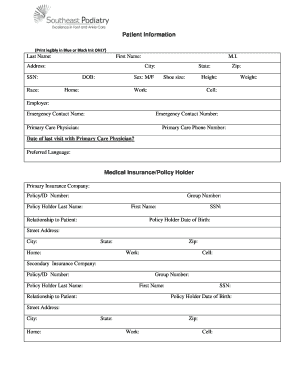 Fillable Online Patient Information Medical Insurance/Policy Holder - SouthEast ... Fax Email ...