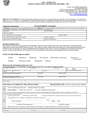 Fillable Online VSA - FORM 10.1 APPLICATION FOR A SEARCH OF RECORD ...