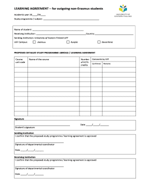 Fillable Online LEARNING AGREEMENT for outgoing non-Erasmus ... - UEF ...