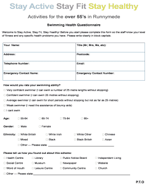 Fillable Online Swimming Health Questionnaire Fax Email Print - pdfFiller