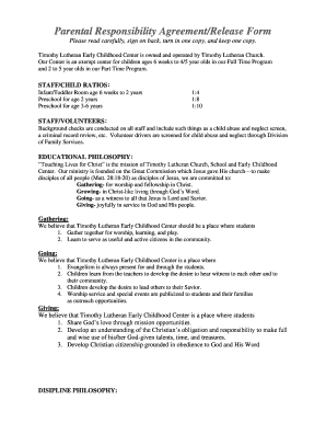 Fillable Online Parental Responsibility Agreement/Release Form Fax ...