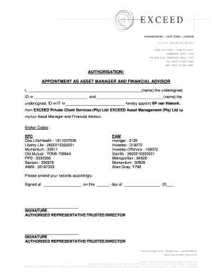 Fillable Online AUTHORISATION: APPOINTMENT AS ASSET Fax Email Print ...