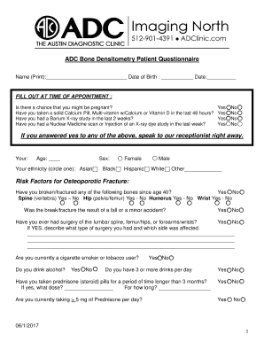 Fillable Online ADC Bone Densitometry Patient Questionnaire Fax Email ...