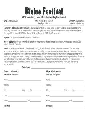 Fillable Online bag registration form 022217 - Blaine Festival Fax ...