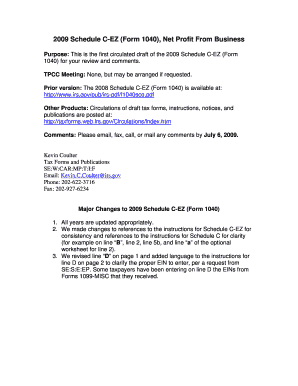 Fillable Online 2009 Schedule C-EZ (Form 1040), Net Profit From ...
