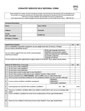 Fillable Online PODIATRY SERVICES SELF REFERRAL FORM Fax Email Print ...