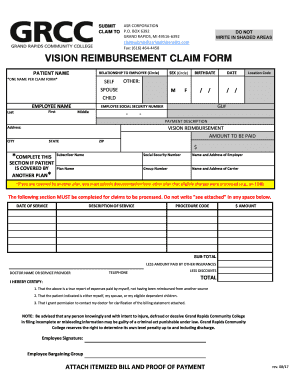 Fillable Online Fax: (616) 464-4458 VISION REIMBURSEMENT CLAIM FORM Fax ...