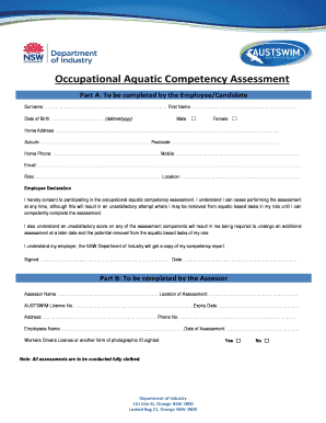 Fillable Online Occupational Aquatic Competency Assessment Form (2) Fax ...