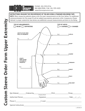 Fillable Online Custom Sleeve Order Form Upper Extremity Fax Email ...